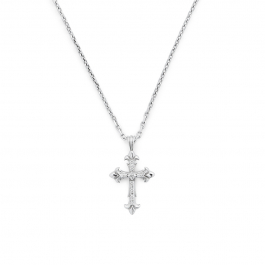 Diamond Small Fleury Cross Necklace