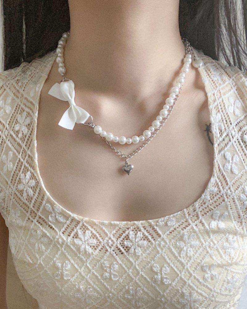 낸시링마켓 신상 5 할인 전체 써지컬스틸 발레 스완 리본 목걸이 Ballet swan ribbon necklace 위시버킷