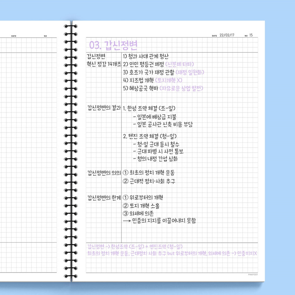 핑크풋 모눈 코넬 노트 스프링 필기 요점 정리 그리드 공시생 공부 방안 수학 오답 스터디 공책 위시버킷