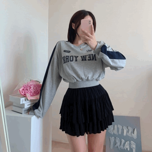 리틀페어리 Y2k 허리쏙 유니크힙 블록코어 군살완벽커버 스포츠 배색 라인 루즈핏 긴팔 브이넥 크롭 축구 유니폼 맨투맨 영문