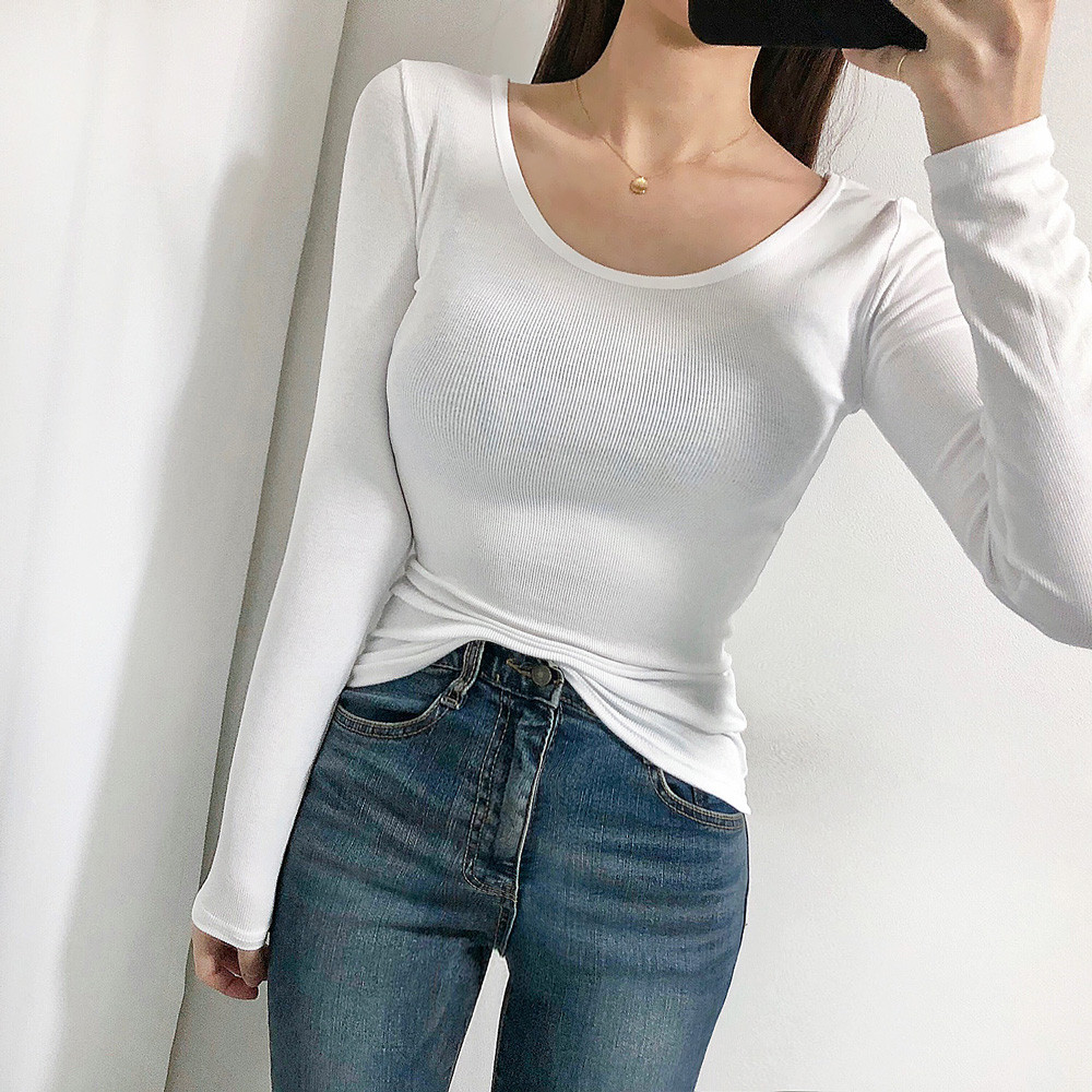오브마인 골지 유넥 슬림 라운드 기본 긴팔 티셔츠 위시버킷