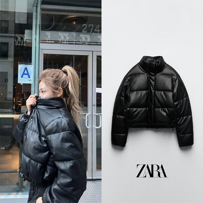 자라 ZARA 자라 블랙 페이크 레더 패딩 점퍼 3427 804 닝닝 착용 위시버킷