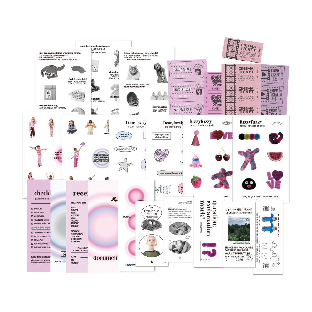 왓에버치치 LOVESOME PACK 힙한 스티커팩 감성 오브젝트 레터링 투명 데코 떡메 다꾸세트 위시버킷