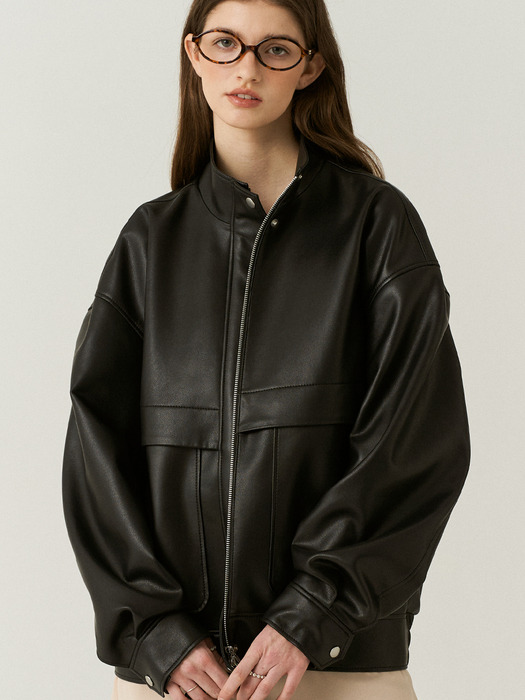 도프셉 Vegan Leather Placket Jacket in Black - 위시버킷