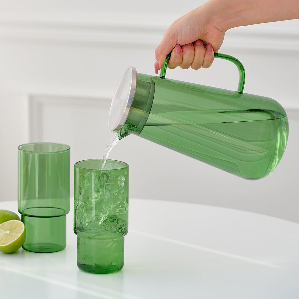 리본제이 플로라 스텐 내열유리 냉장고 물병 1.5L & 내열 유리컵 480ml 2P 세트 (2 color) - 위시버킷