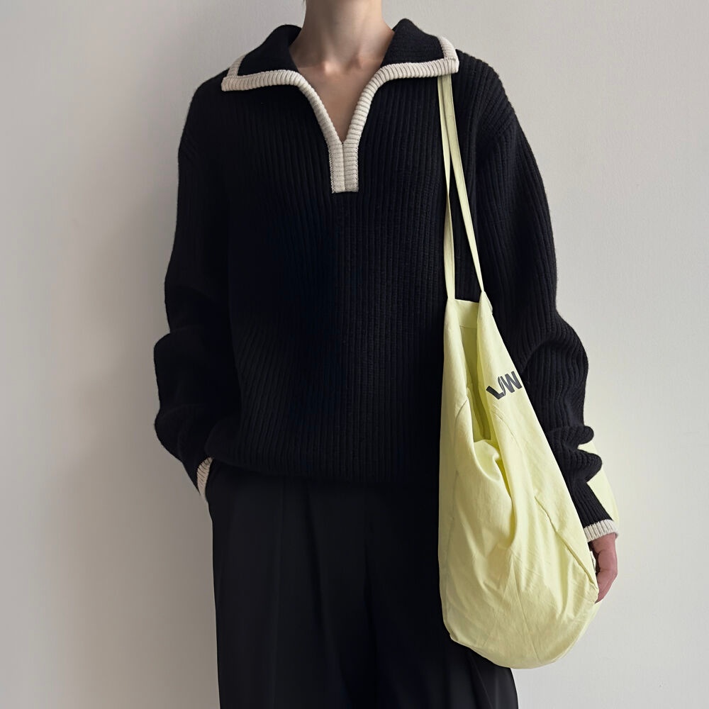 로우클래식 CONTRAST KNIT POLO_BLACK - 위시버킷