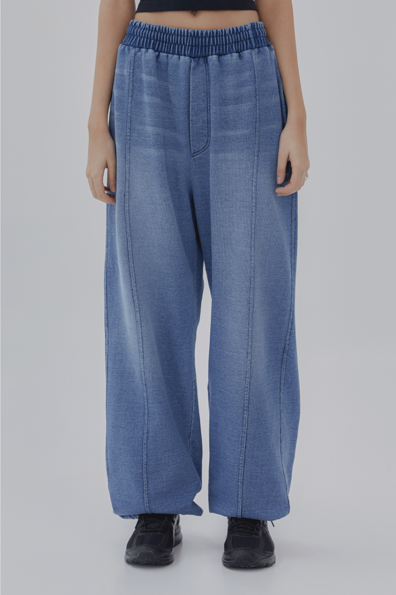 트리밍버드 Denim Sweat Set-up Pants [ Blue ] - 위시버킷