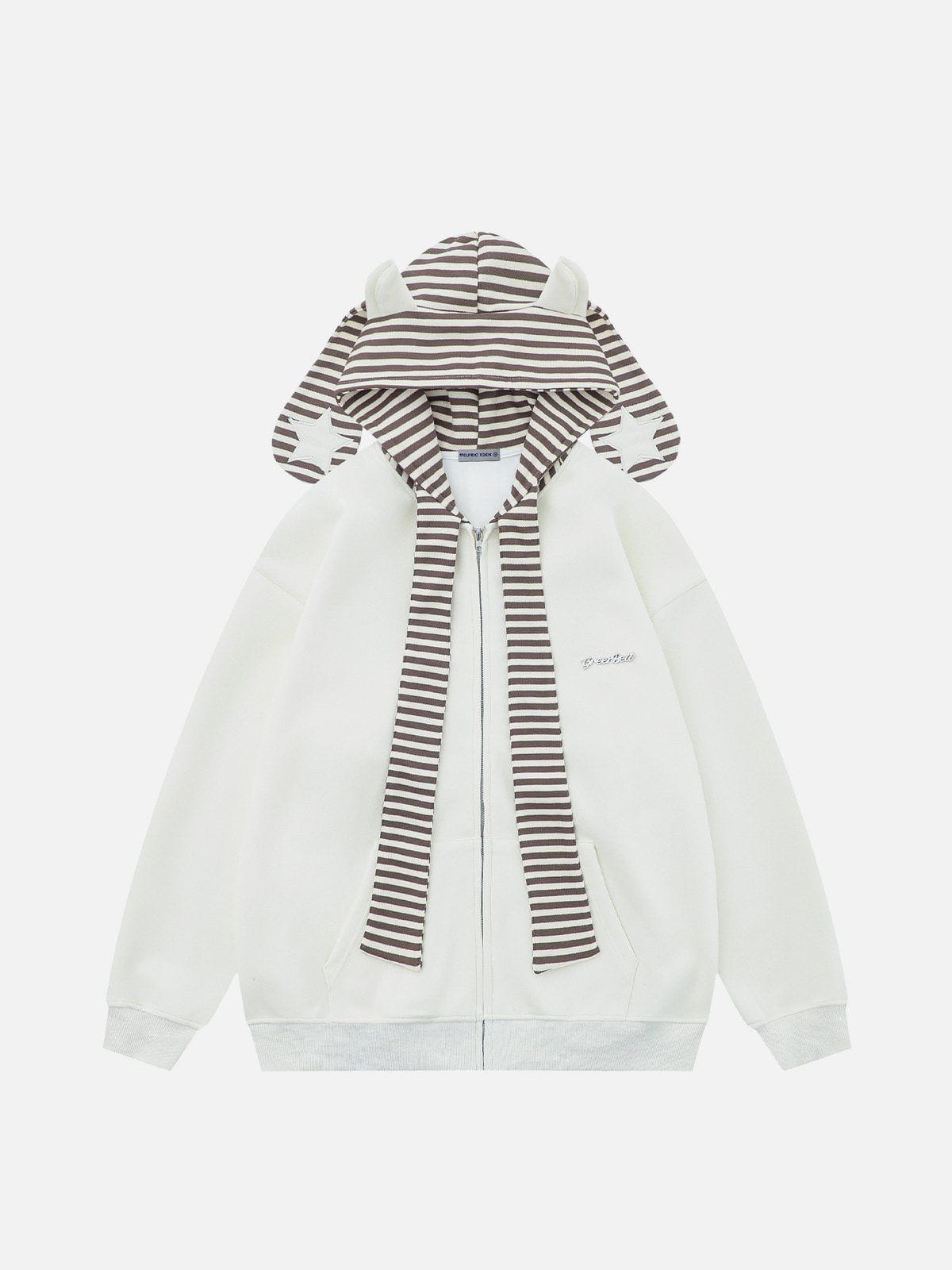 알프릭에덴 Aelfric Eden Stripes Rabbit Ear Hoodie - White / XS - 위시버킷