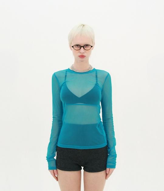 아가모스 [HAGAMOS] [2nd REORDER] MESH SHEER TIGHT LONG SLEEVE (BLUE) - 위시버킷