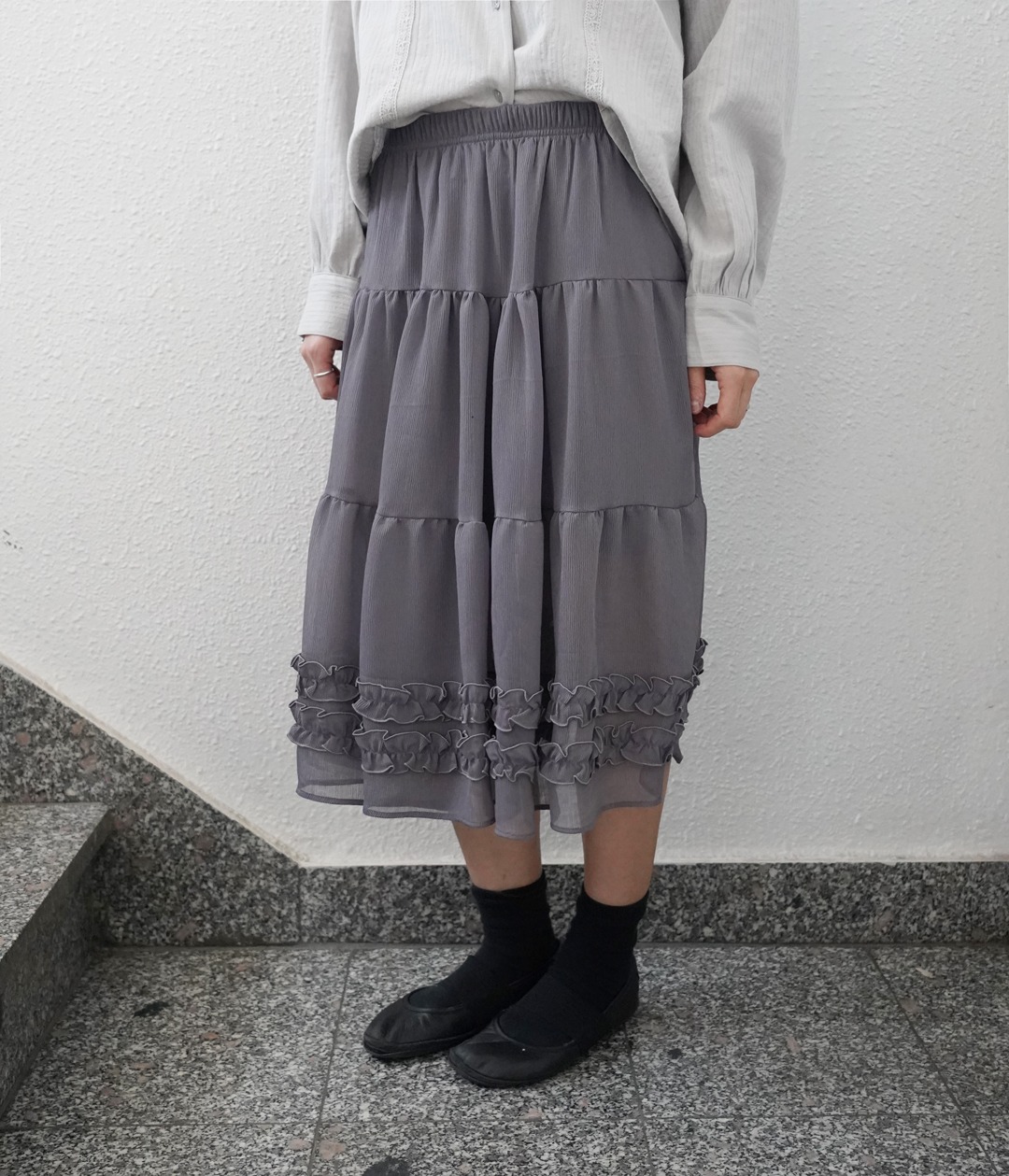 피에브레 chiffon frill midi skirt (2c) - 위시버킷