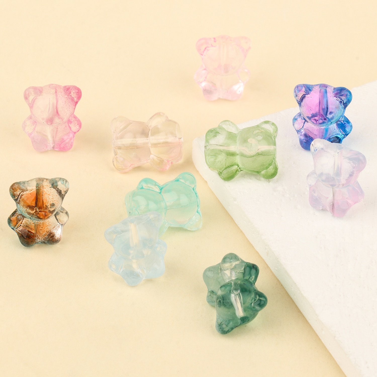 다채로운 램프워크 비즈 만화 곰 모양 유리 비즈 쥬얼리 제작 머리핀 수제 Diy 액세서리 20 개로트 위시버킷