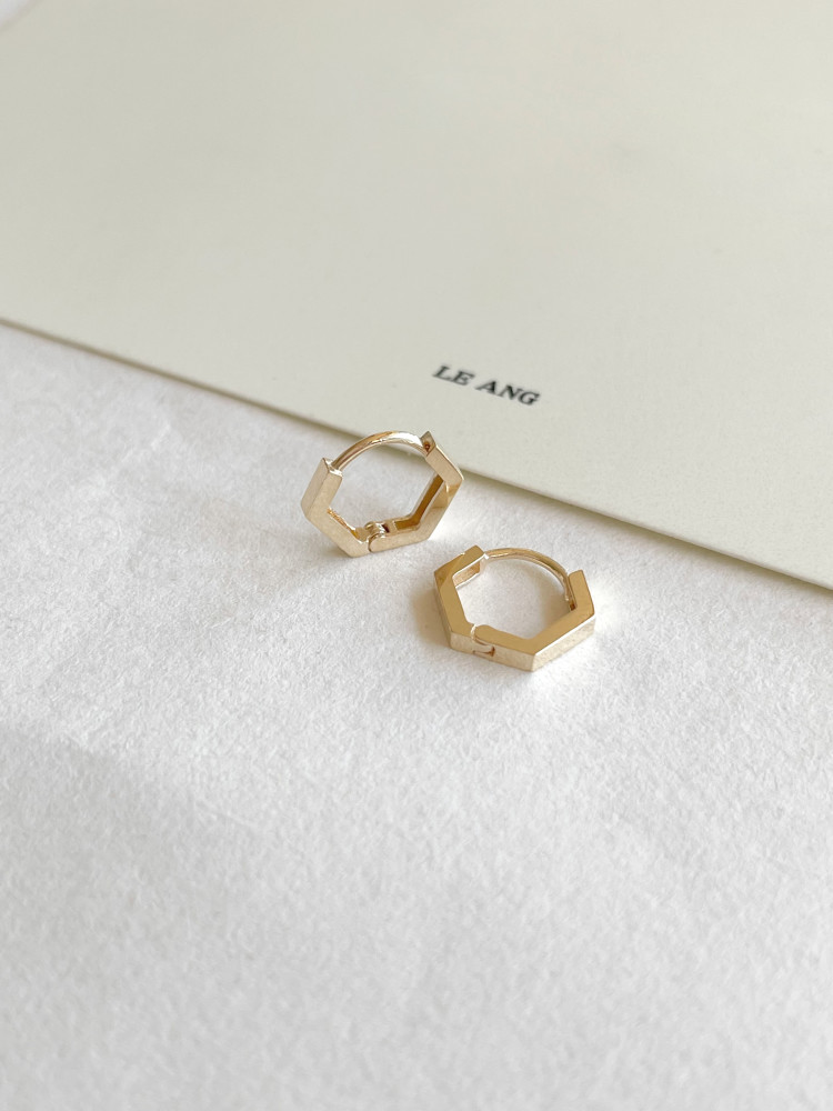 르앙 [르앙] 14k 육각 원터치 링 귀걸이 2color / 심플한 데일리 귓볼 귀걸이 - 위시버킷