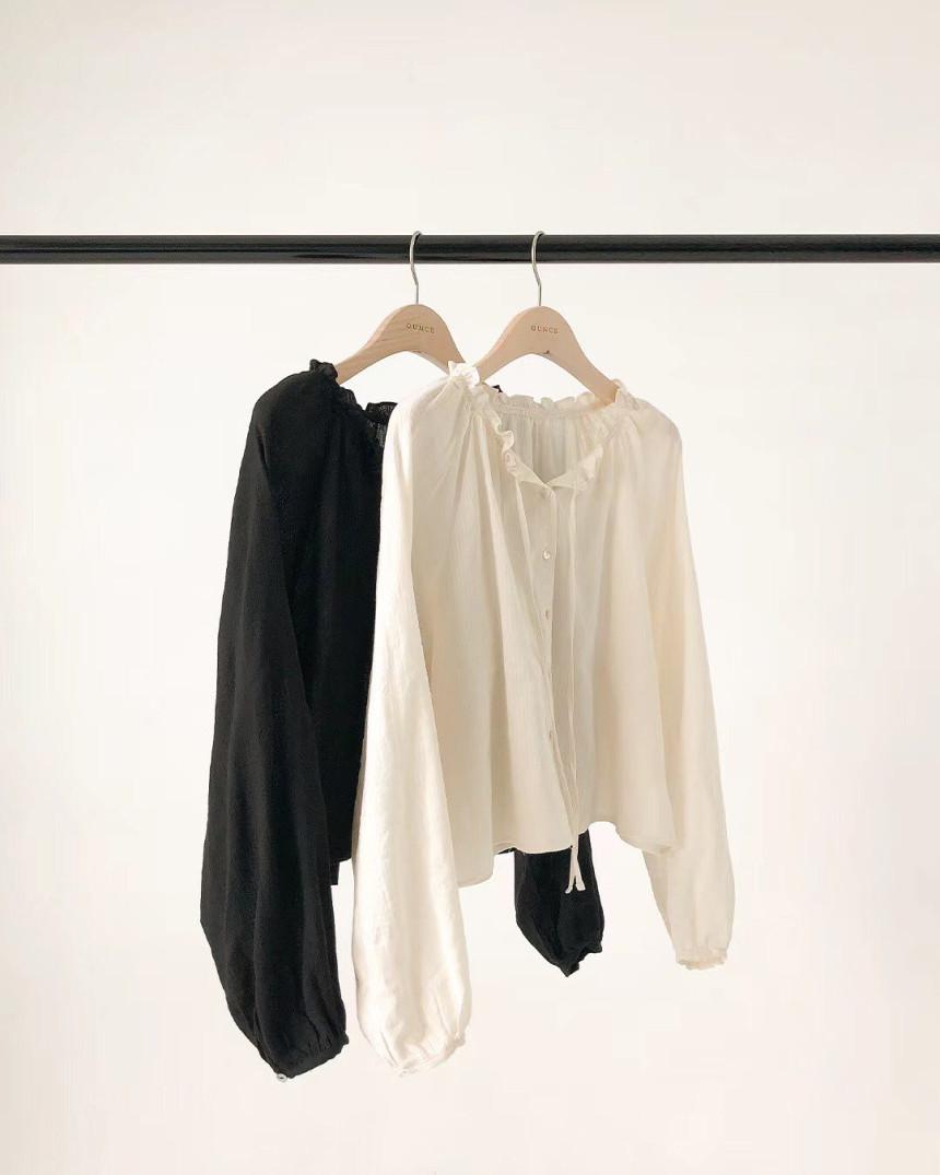 아워페이브 아워페이브 당일/OUNCE 온스 모네 레인 스트링 블라우스 (2col) - 위시버킷