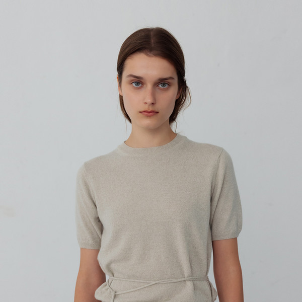 케리에르 CASHMERE BLEND CREW NECK STRING KNIT TOP - 위시버킷