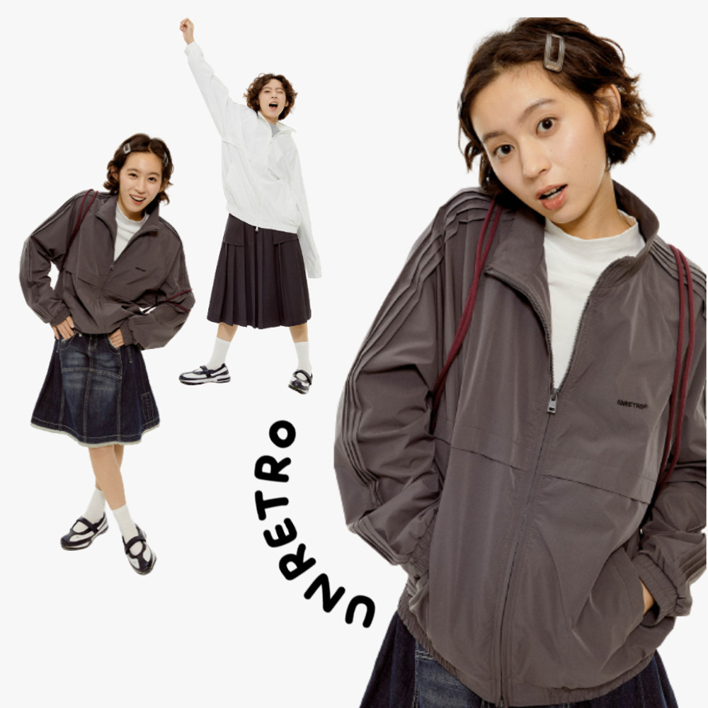 구디즈월드 UNRETRO 언레트로 오버핏 바람막이 하이넥 카라 집업 점퍼 여성 스포츠 바람막이 - 위시버킷