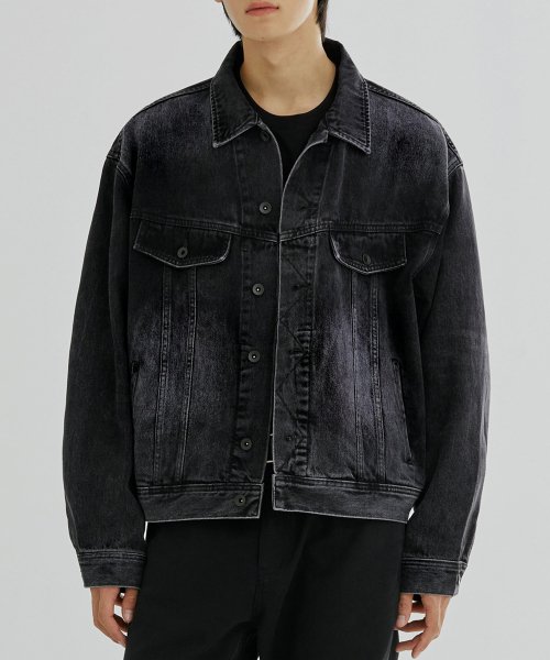 브랜디드 5004 DIAGONAL DENIM JACKET [WASHED BLACK] - 위시버킷