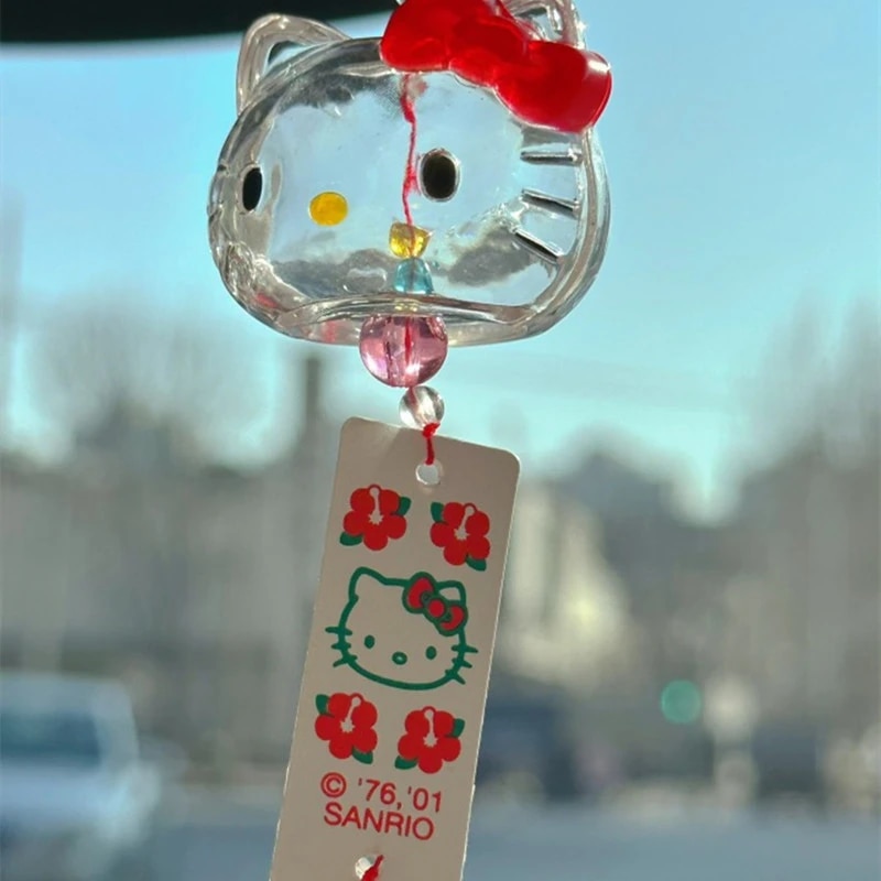 산리오 산리오 헬로 키티 만화 바람 차임 고양이 유리 작은 펜던트 신선한 자동차 침실 창틀 장식 소녀를 위한 생일 선물 위시버킷
