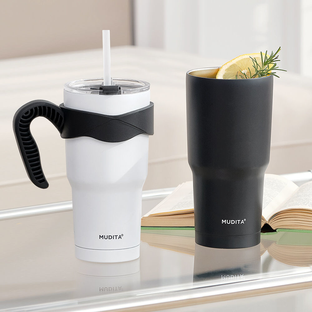 리본제이 무디타 이중 진공 대용량 스텐 텀블러 900ml X 2P세트 (손잡이+뚜껑+빨대 포함 4종 세트) - 위시버킷