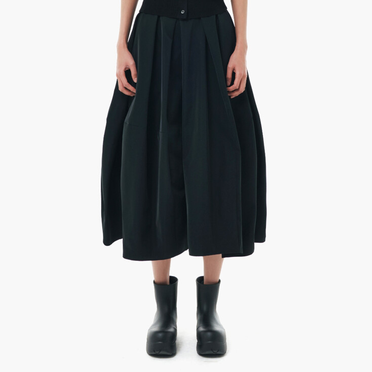 에센셜바이이큐엘 [Premium Fabric] Essential Volume Skirt (Black) - 위시버킷