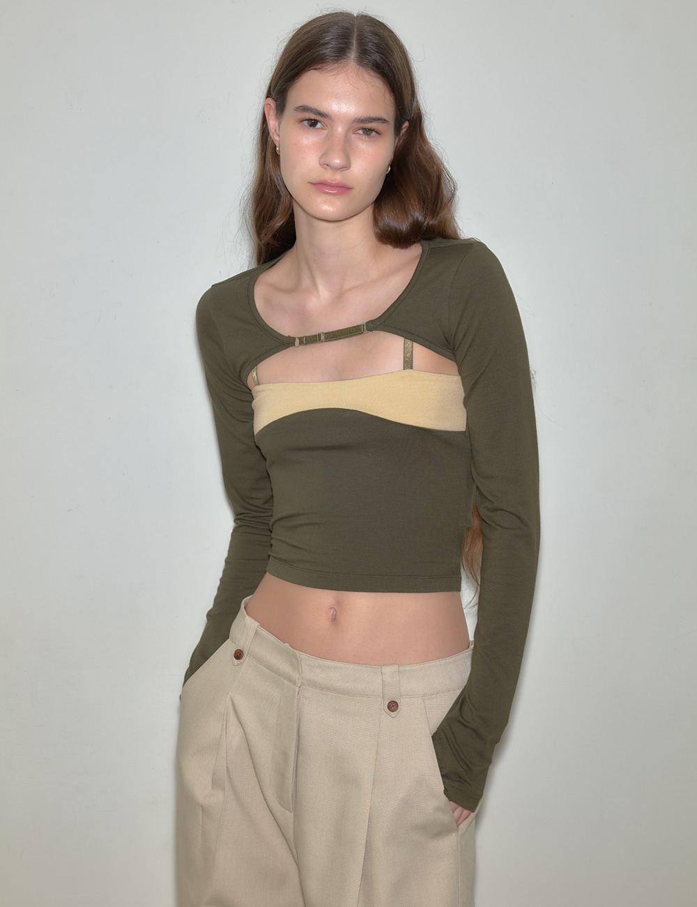 리유니 Strap Top & Bolero Set _Khaki - 위시버킷