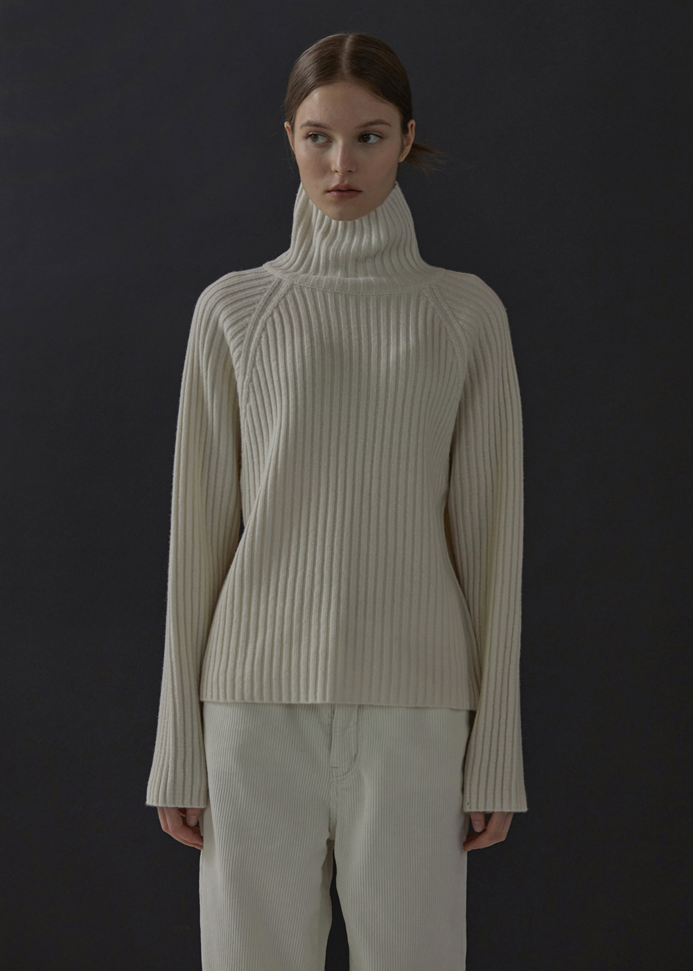 블루브릭 Ribbed turtle neck knit (ivory) - 위시버킷