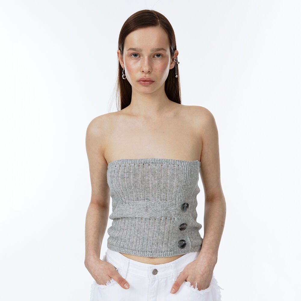 소프트서울 CASHMERE KNIT TUBE TOP [GREY] - 위시버킷