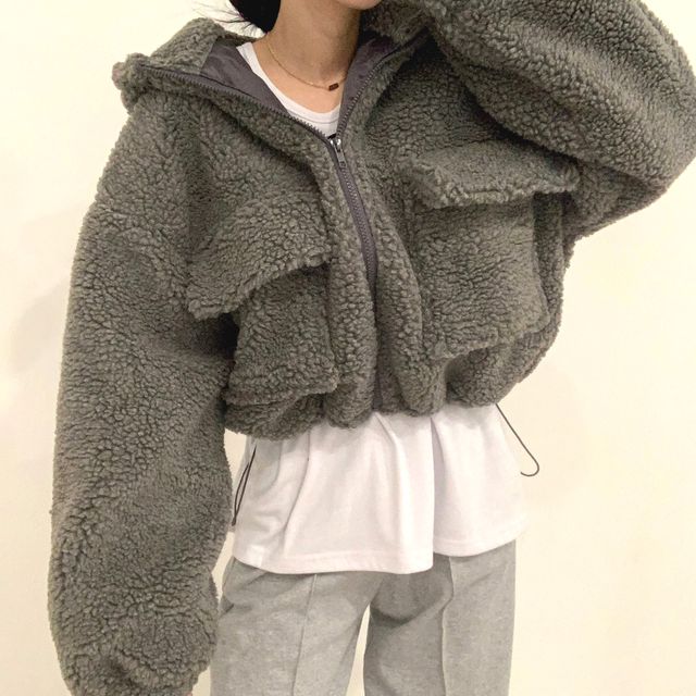 복플레이스 4Col[인생뽀글이/한파걱정X]한파 걱정 말아요 양털 뽀글이 스트링 크롭 패딩 점퍼_복플레이스 - 위시버킷