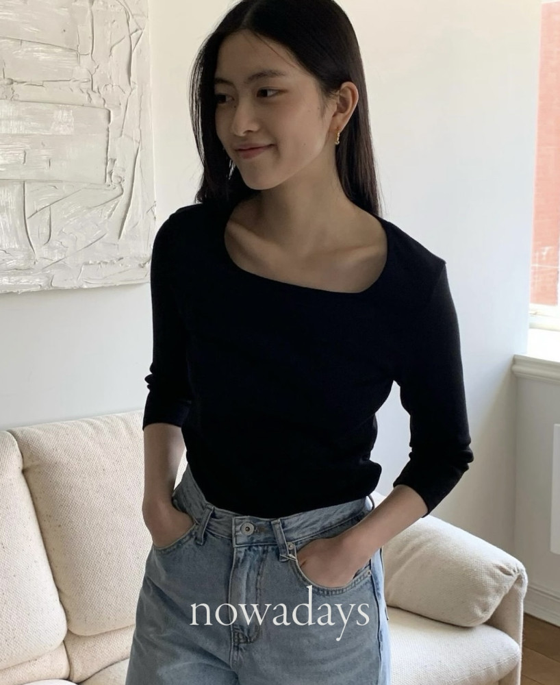 진심 (재진행) jinsim 진심 러브드 스퀘어넥 티셔츠 코튼 7부 데일리 (3col) - 위시버킷