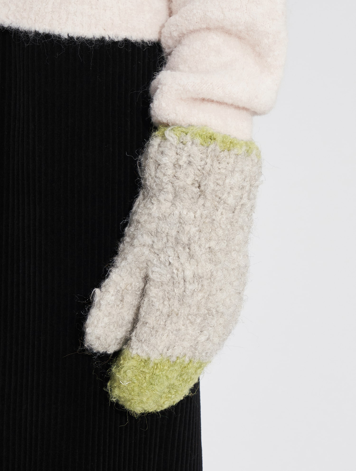 비커 Women Boucle Knit Mittens - Beige - 위시버킷