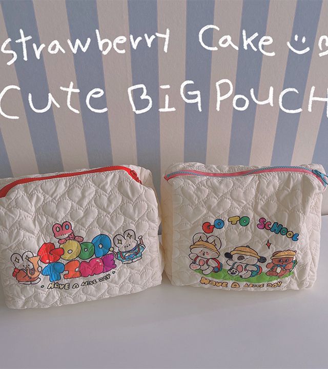 스트로베리케이크 누빔 스쿨룩 토끼 곰돌이 화장품 다용도 메이크업 휴대용 데일리 멀티 여성용품학생 정리 미니 필통 수납케이스 여행 생리대 아이패드미니 갤럭시탭 83인치