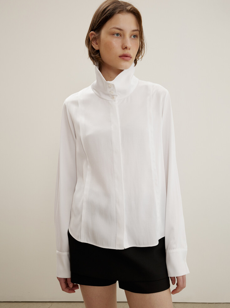 메종마레 Backwards Collar Blouse, White - 위시버킷