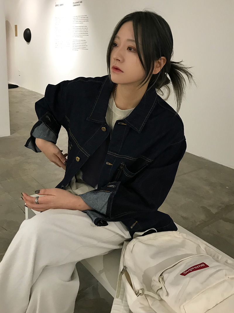 아케 SQUARE POCKET DENIM JK (dark blue / dark gray) - 위시버킷