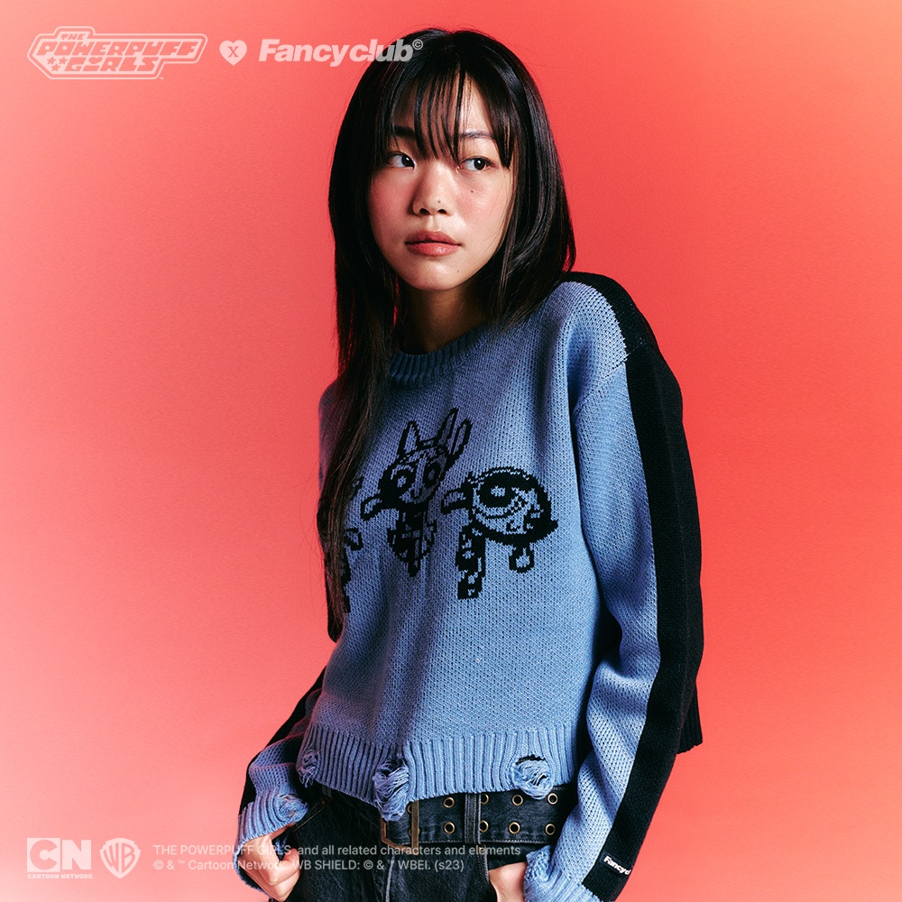 네스티팬시클럽 [PPG X FANCY] P.P.G TWO TONE DAMAGE KNIT (BLUE)_F23PG1032 - 위시버킷