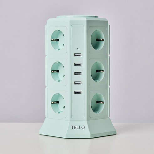 텔로 텔로 과부하차단 USB 타워 멀티탭 민트 - 스마트 서지 보호 PA66 고급 소재 KC인증 접지 안전 고용량 멀티탭 선정리 ...