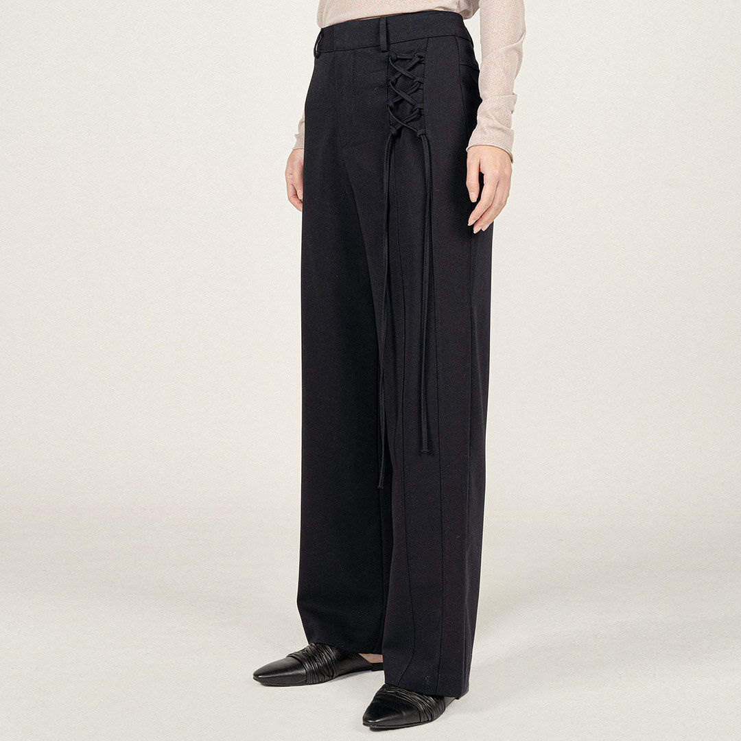 아우로 LACE UP SLACKS [ NAVY ] - 위시버킷