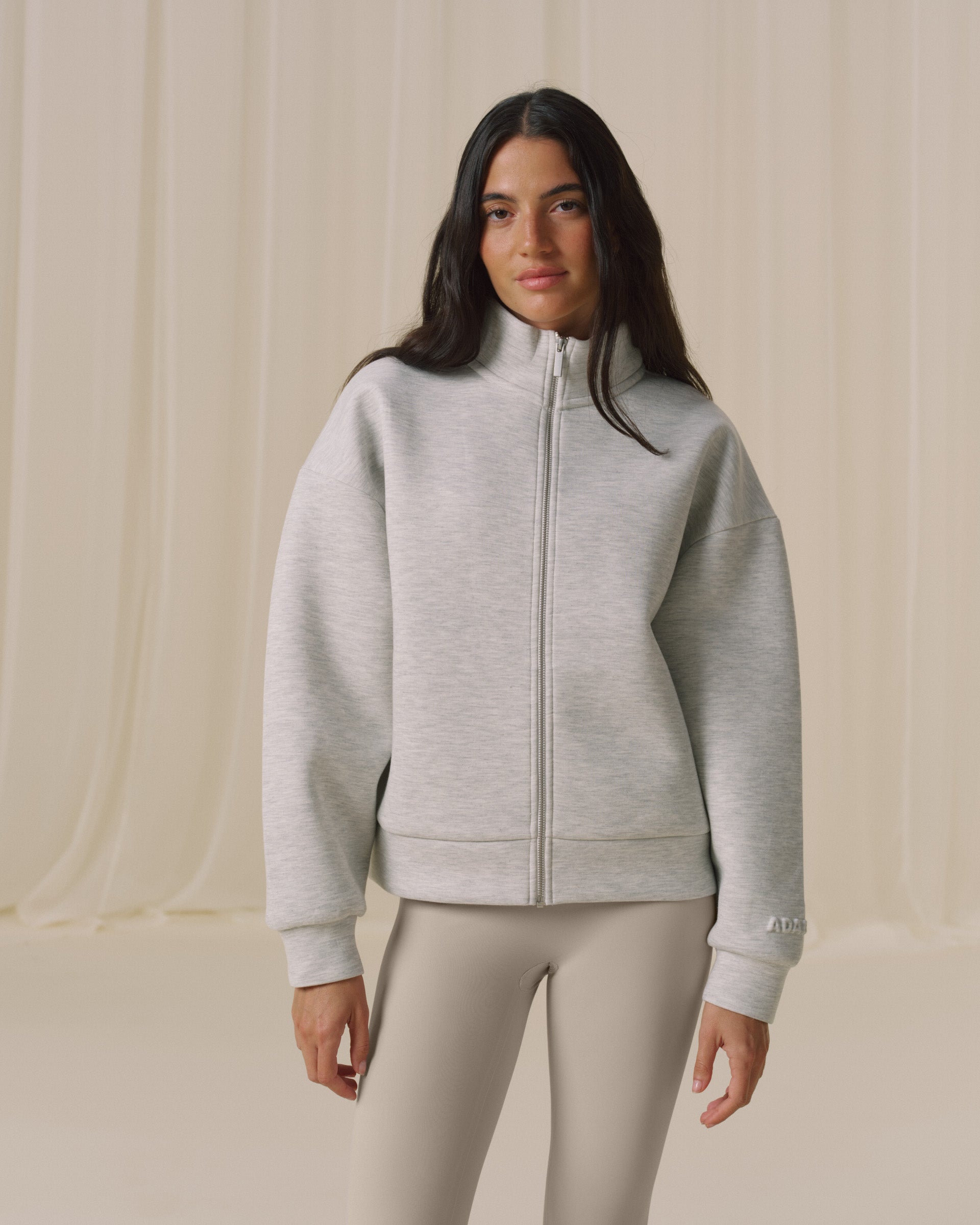 아다놀라 Bonded Funnel Neck Zip Sweatshirt - Light Grey Melange - S - 위시버킷