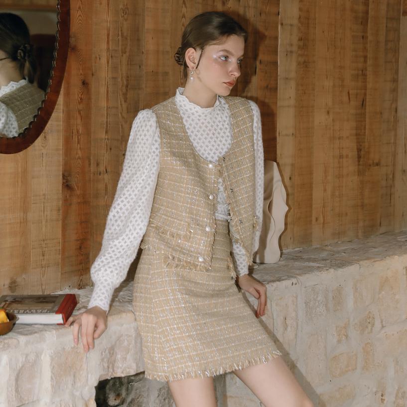 던드롭 DD_Drop brown tweed set - 위시버킷