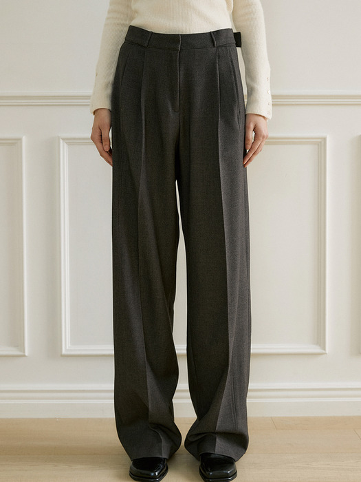 아워코모스 comos 1036 belted cutting-line wide slacks (khaki brown) - 위시버킷