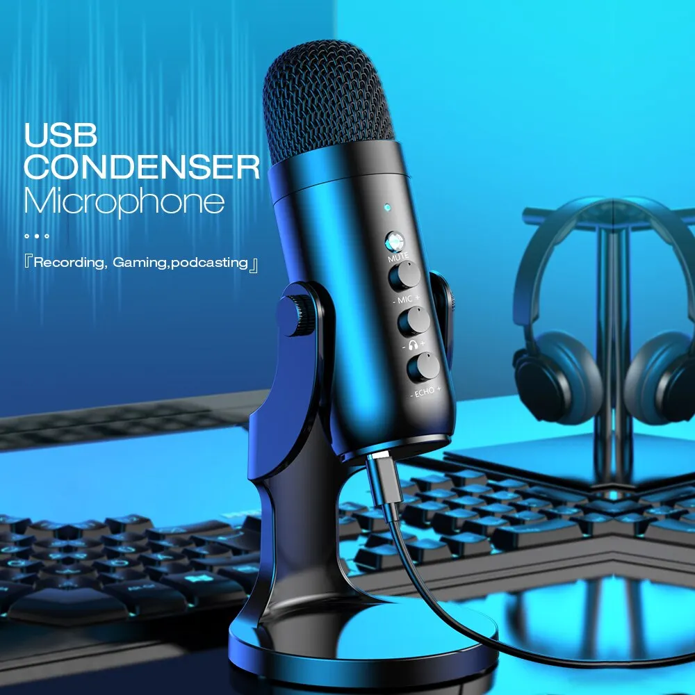 질사운드 Pc Mac 게임용 Usb 마이크 녹음 스트리밍 팟캐스팅용 컴퓨터 콘덴서 마이크 전화 어댑터 포함 헤드폰 출력