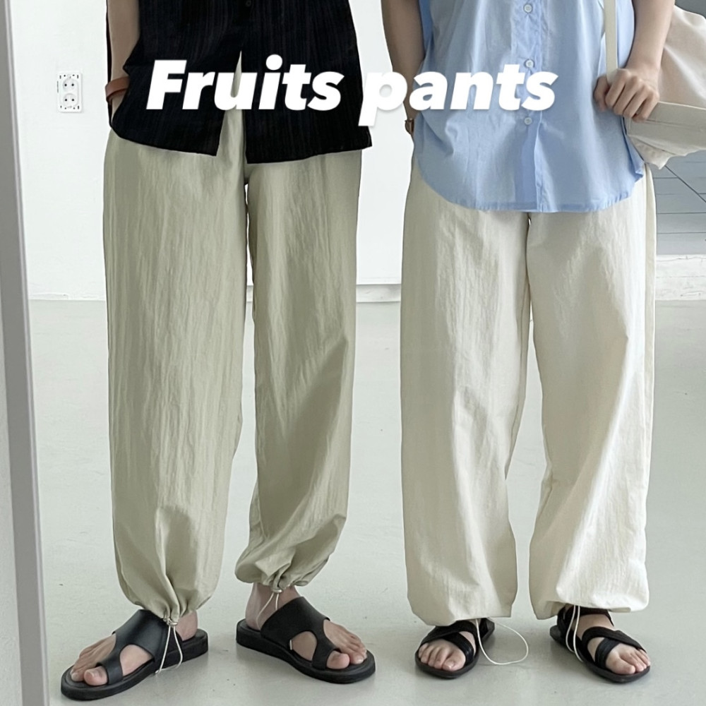센트마켓 Unisex fruit pants 남자 여자 바스락 나일론 와이드 조거 스트링 밴딩 팬츠 - 위시버킷