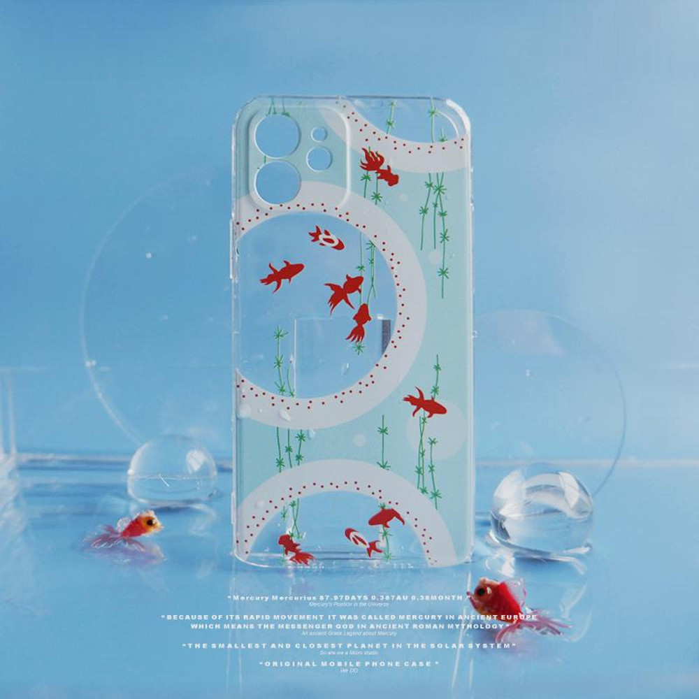 수심 수심 Fishbowl Case 아이폰 케이스 어항 빈티지 금붕어 투명 유니크 하드 일본 - 위시버킷