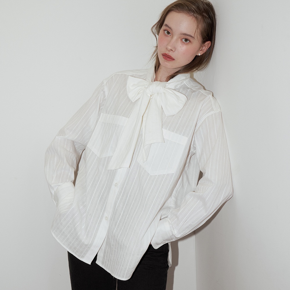 벰버 RIBBON TIE BLOUSE_WHITE - 위시버킷
