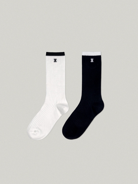 폴뉴아 LINE POINT CLASSIC SOCKS - BLACK, WHITE [SET] - 위시버킷