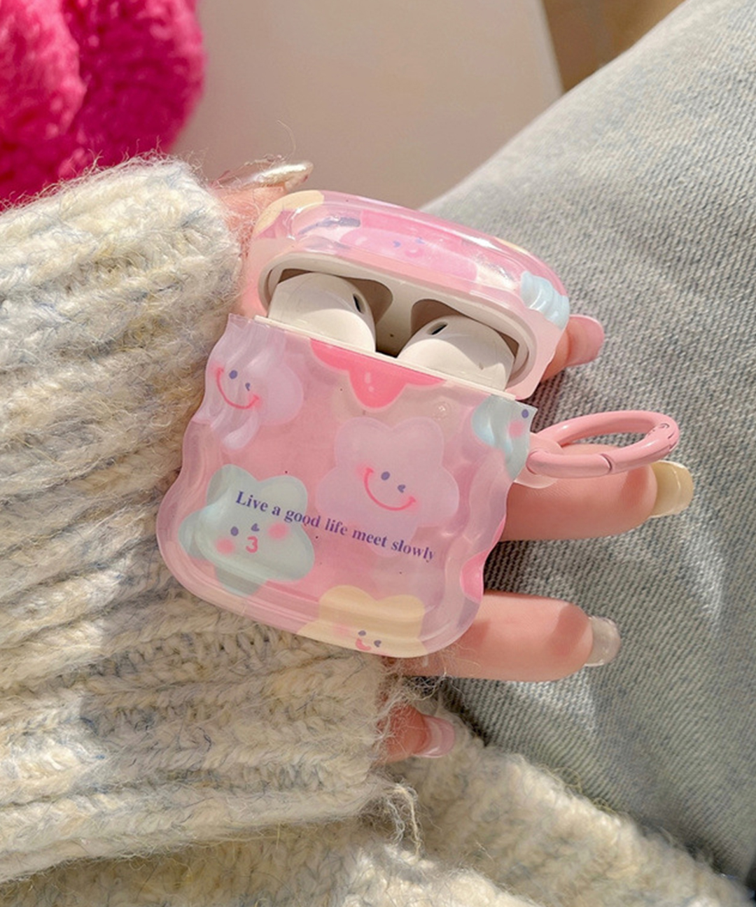 핑크리어카 에어팟 핑크 스마일 스타 별 키링 실리콘 Y2k 투명 유니크 키치 하이틴 귀여운 심플 특이한 커플 우정 친구 선물 이어폰 애플 케이스 에어팟케이스 1세대 2세대