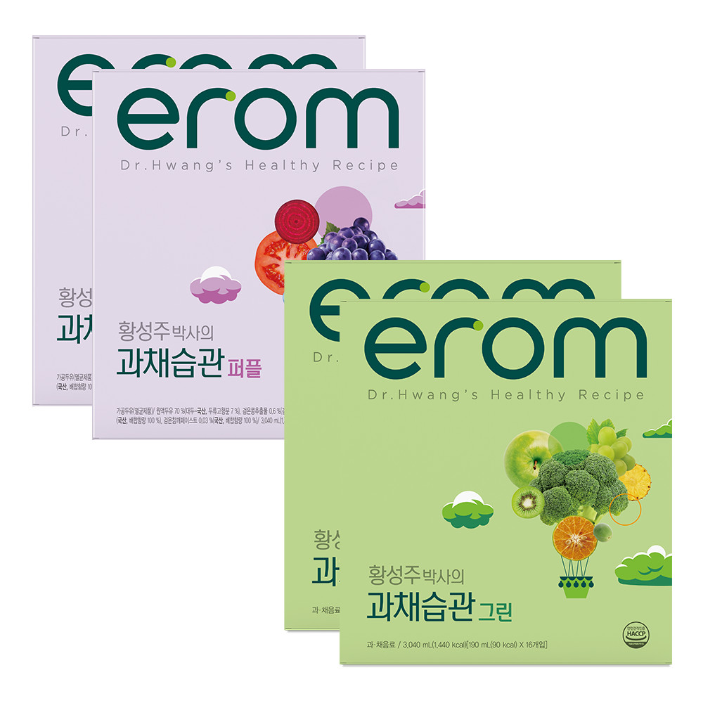 이롬 이롬 황성주박사의 과채습관 퍼플 2케이스 + 그린 2케이스 묶음 190ml x 64입 (교차가능) [원산지:국산(강원도 횡성군)] - 위시버킷