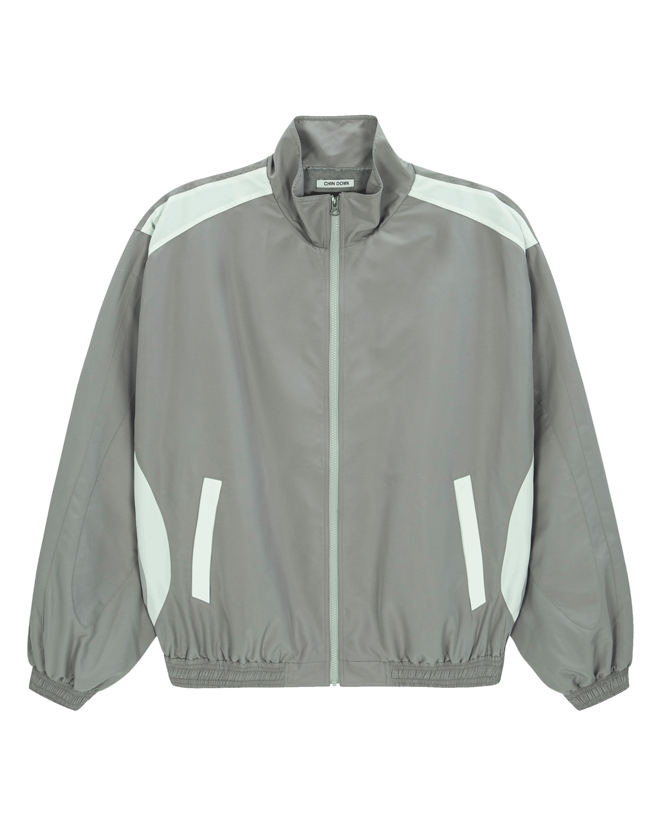 친다운 CURVED OVERSIZE TRACK JACKET (INSANE GARERGE x CHIN DOWN)_GRAY - 위시버킷