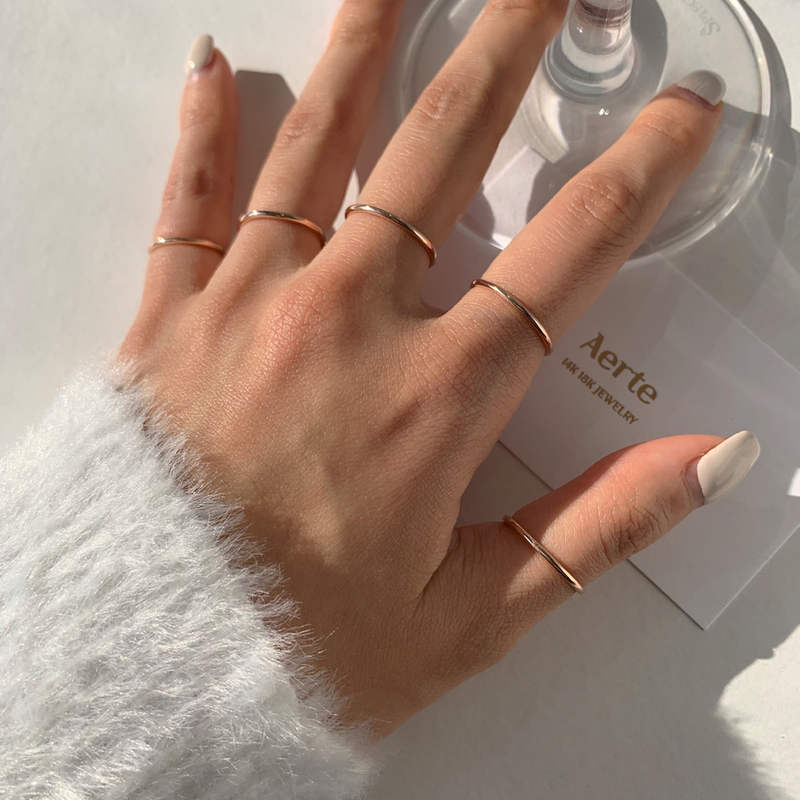 에르테 14k 1.3mm 레이어드 실 반지 - 위시버킷