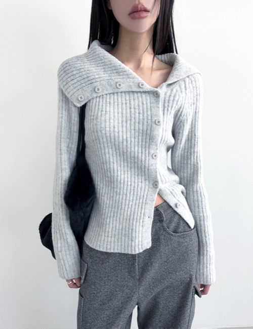 로웨어 unbalance collar button golgi knit - 위시버킷