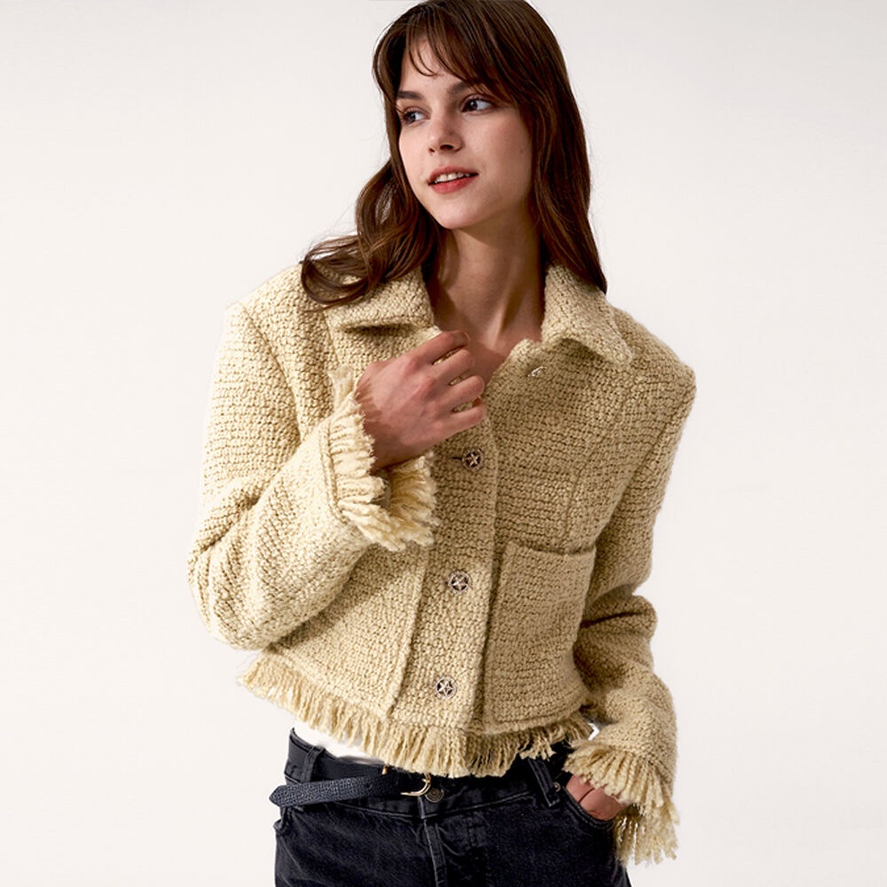 시그레이트 TASSEL CROP TWEED JACKET_YELLOW 테슬 크롭 트위드 자켓_옐로우 - 위시버킷