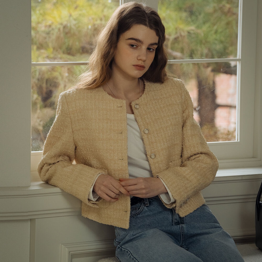 틸아이다이 Single breasted nana tweed jacket_Yellow - 위시버킷
